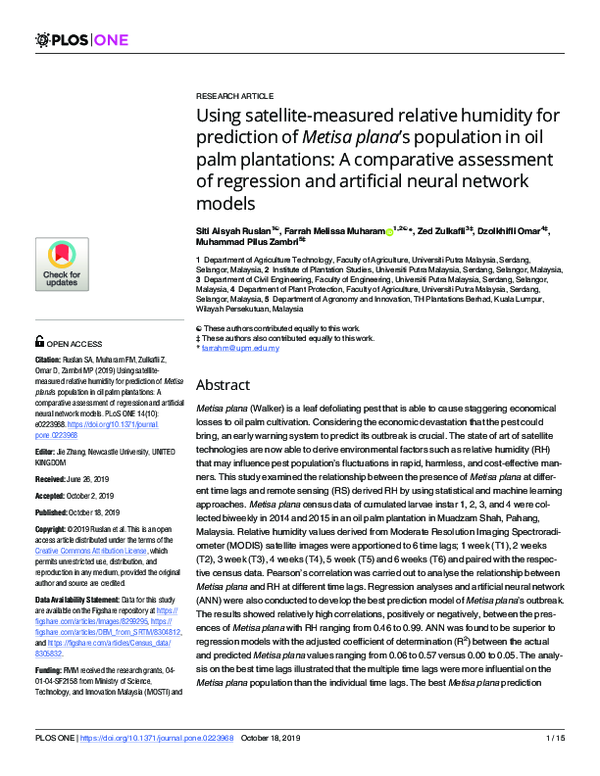 (PDF) Using satellite-measured relative humidity for prediction of Metisa plana’s population in ...