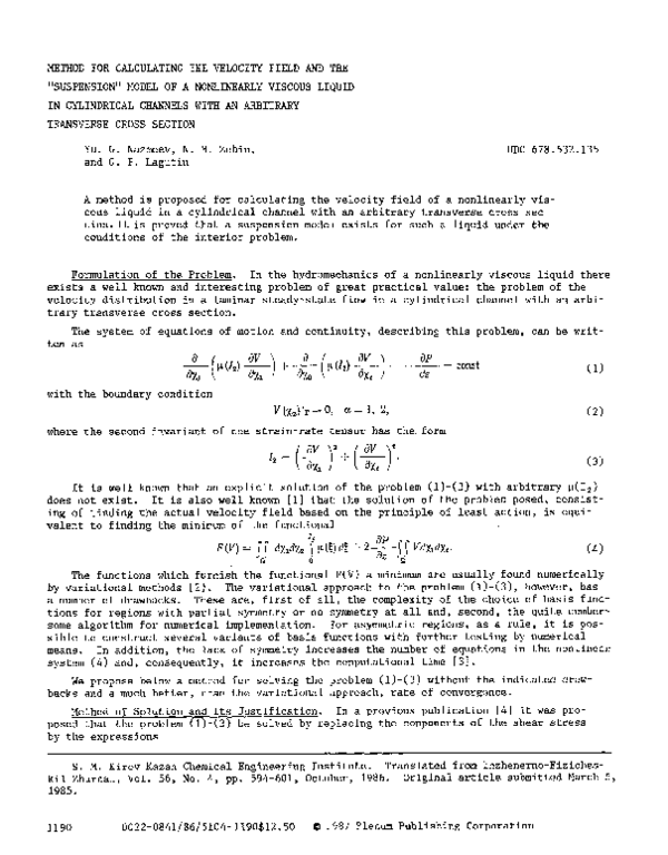(PDF) Method for calculating the velocity field and the ?suspension? model of a nonlinearly ...