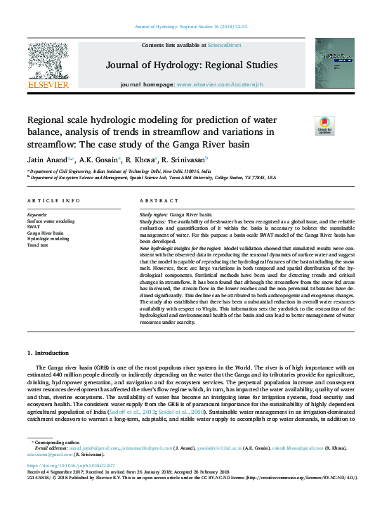 (PDF) Regional scale hydrologic modeling for prediction of water ...