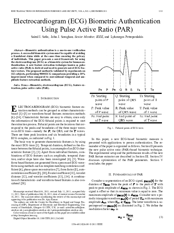 Pdf Electrocardiogram Ecg Biometric Authentication Using Pulse Active Ratio Par
