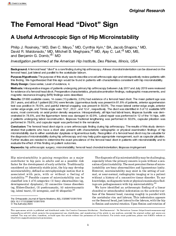 (PDF) The Femoral Head “Divot” Sign: A Useful Arthroscopic Sign of Hip ...