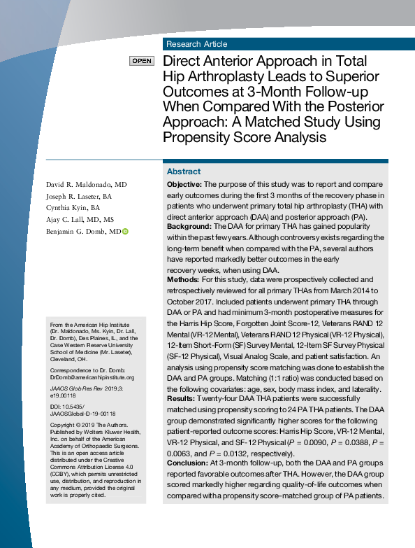 (PDF) Direct Anterior Approach in Total Hip Arthroplasty Leads to ...