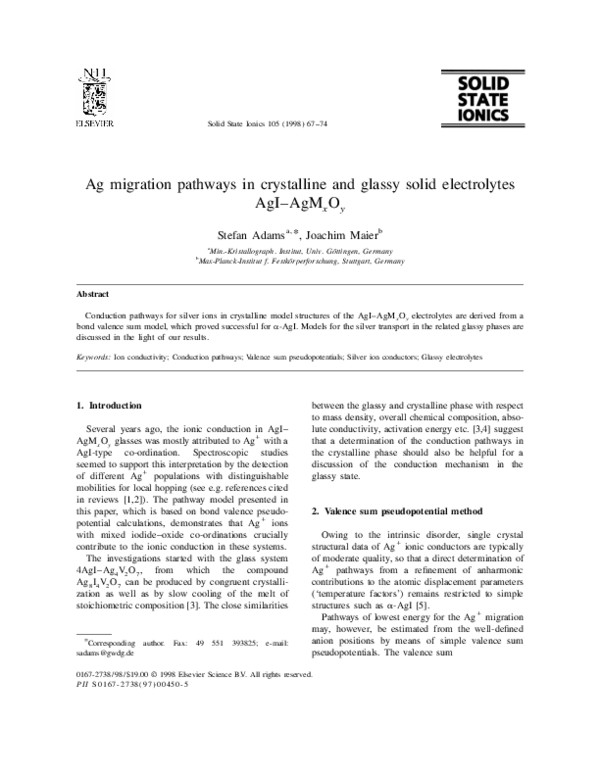(PDF) Ag migration pathways in crystalline and glassy solid ...
