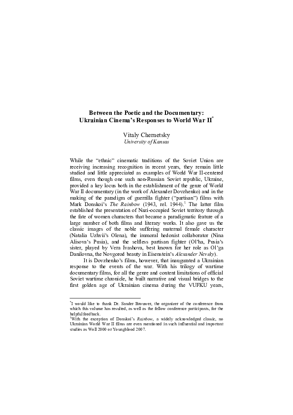 (PDF) Between the Poetic and the Documentary: Ukrainian Cinema’s ...
