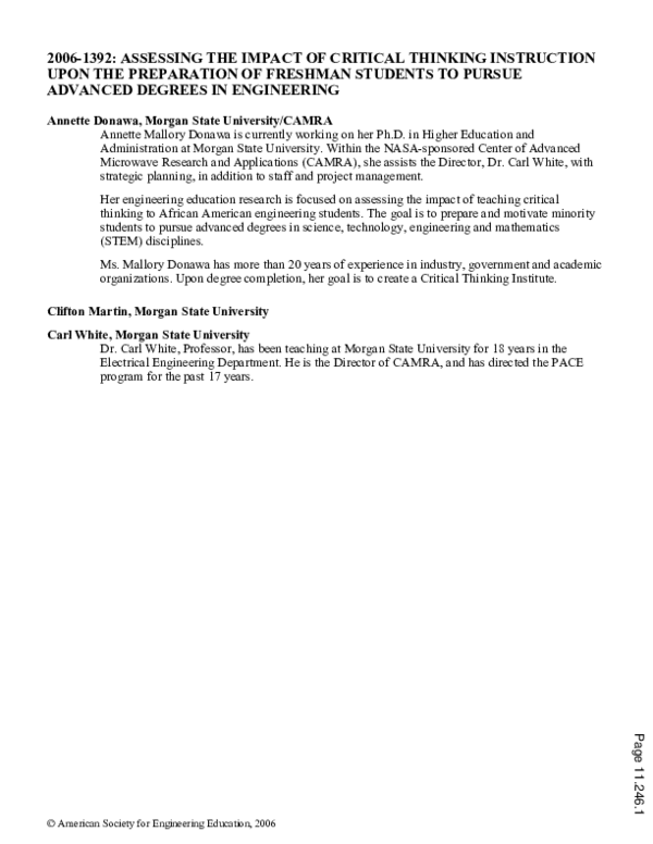 (PDF) Assessing The Impact Of Critical Thinking Instruction Upon The ...