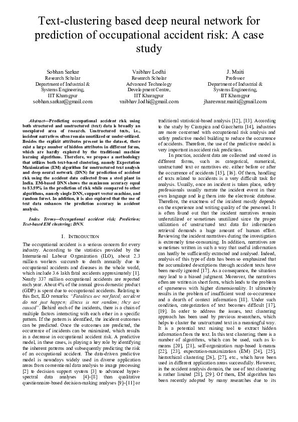 (PDF) Text-clustering based deep neural network for prediction of occupational accident risk: A ...