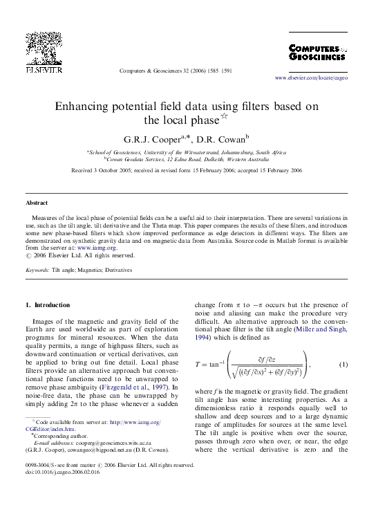 Pdf Enhancing Potential Field Data Using Filters Based On The Local Phase