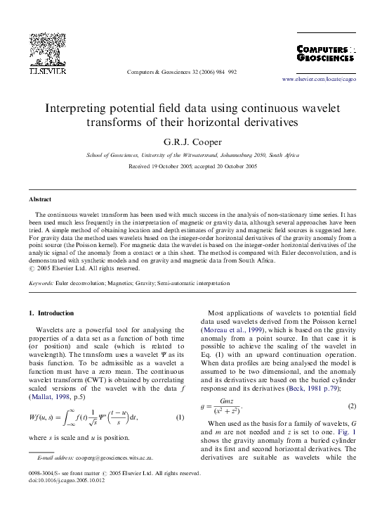 Pdf Interpreting Potential Field Data Using Continuous Wavelet