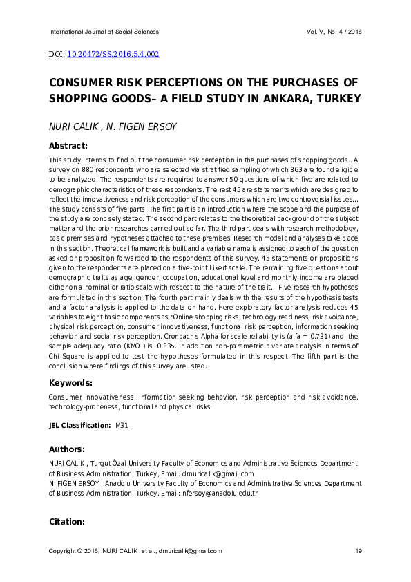 (PDF) Consumer Risk Perceptions on the Purchases of Shopping Goods– a ...