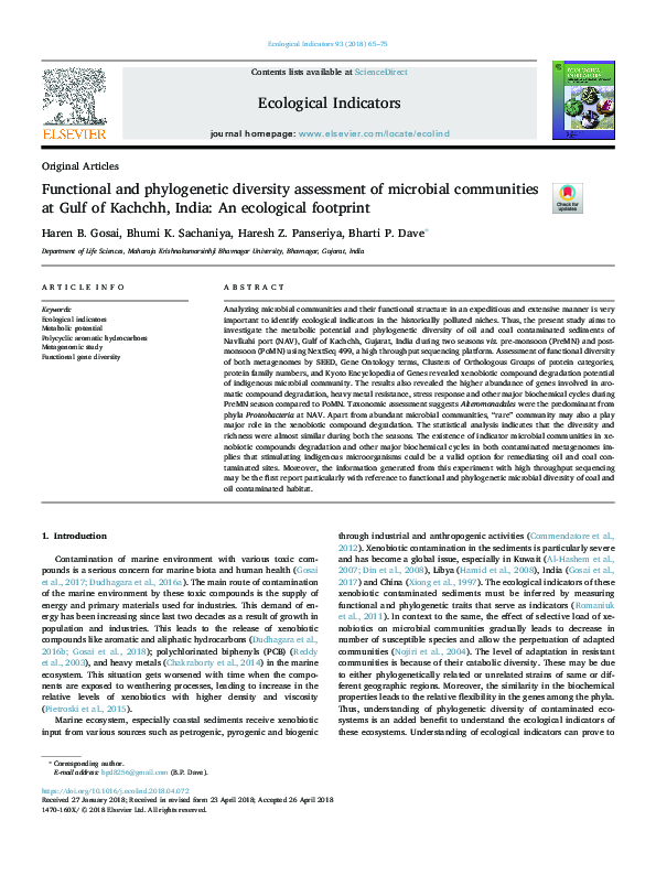 Pdf Functional And Phylogenetic Diversity Assessment Of Microbial Communities At Gulf Of