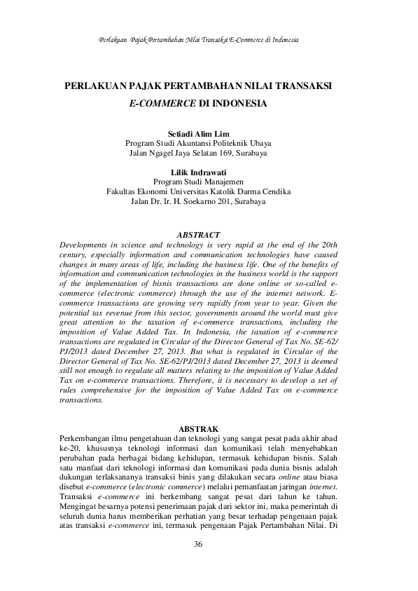 (PDF) Perlakuan Pajak Pertambahan Nilai Transaksi E-Commerce Di Indonesia