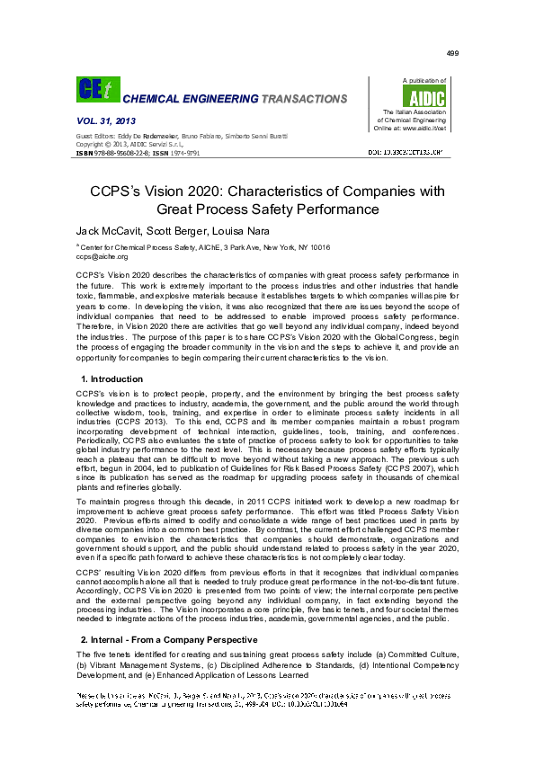 (PDF) Characteristics of companies with great process safety performance
