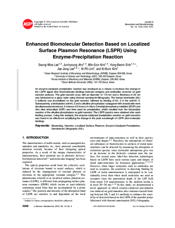 (PDF) Enhanced Biomolecular Detection Based on Localized Surface Plasmon Resonance (LSPR) Using ...