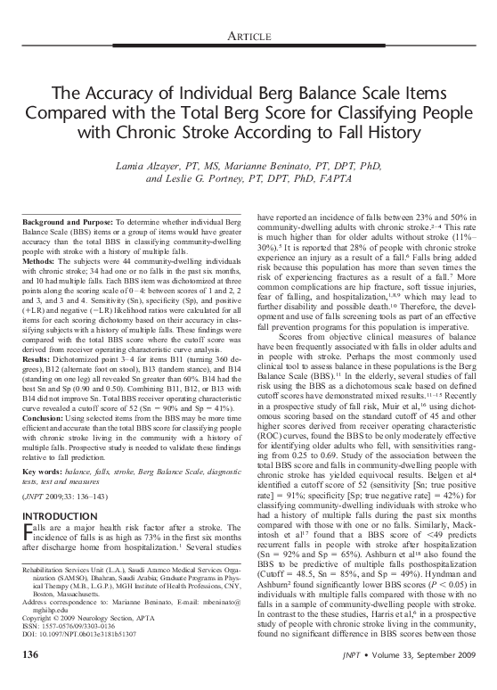 (PDF) The Accuracy of Individual Berg Balance Scale Items Compared with ...
