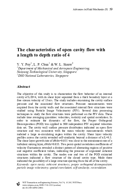 (PDF) The characteristics of open cavity flow with a length to depth ...