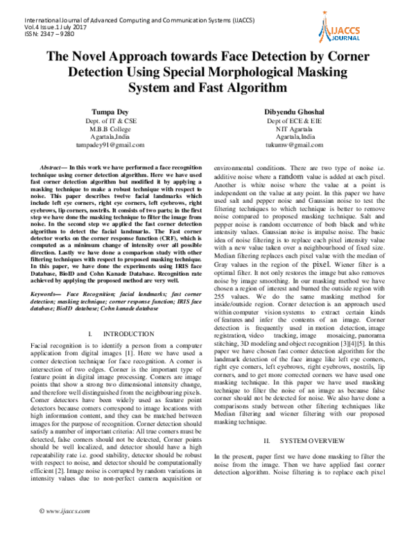 (PDF) The Novel Approach towards Face Detection by Corner Detection Using Special Morphological ...