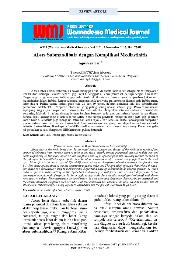 (PDF) Abses Submandibula dengan Komplikasi Mediastinitis