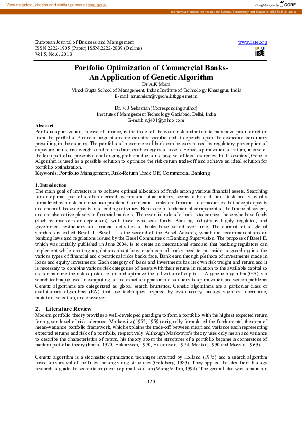 (PDF) Portfolio Optimization of Commercial Banks- An Application of ...