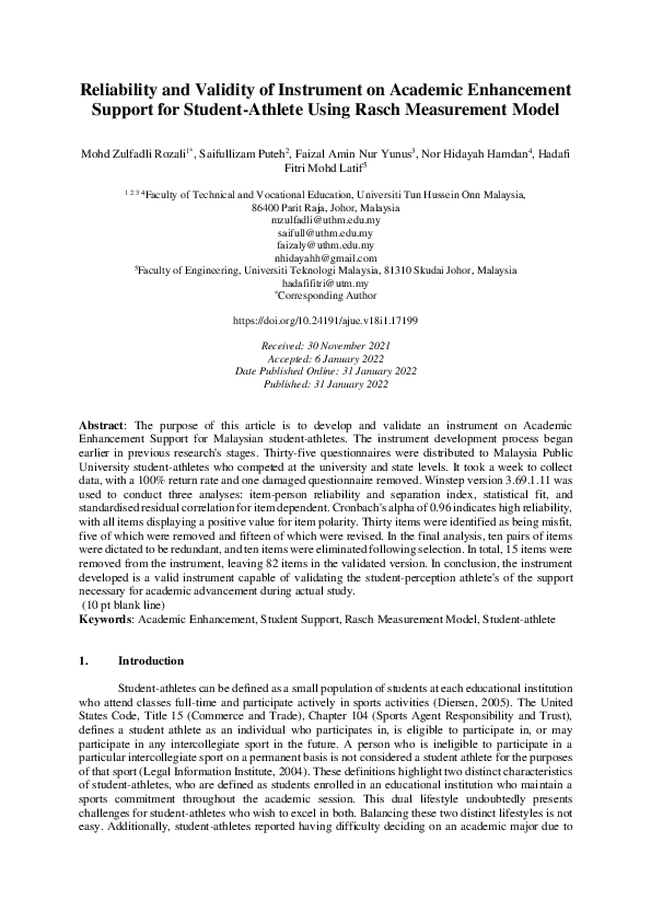 (PDF) Reliability and Validity of Instrument on Academic Enhancement ...