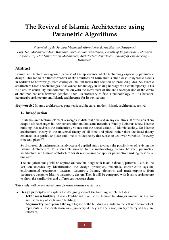 (PDF) The Revival of Islamic Architecture using Parametric Algorithms