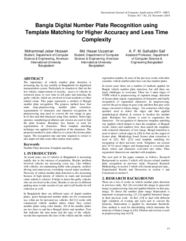 (PDF) Bangla Digital Number Plate Recognition using Template Matching ...