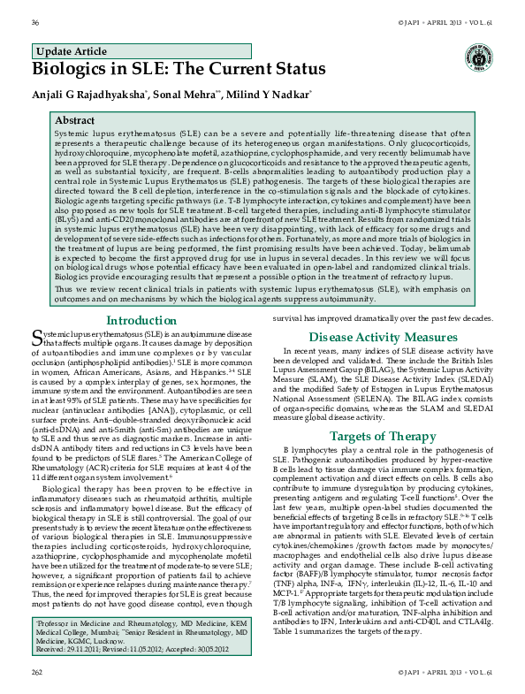 (PDF) Biologics in SLE: the current status