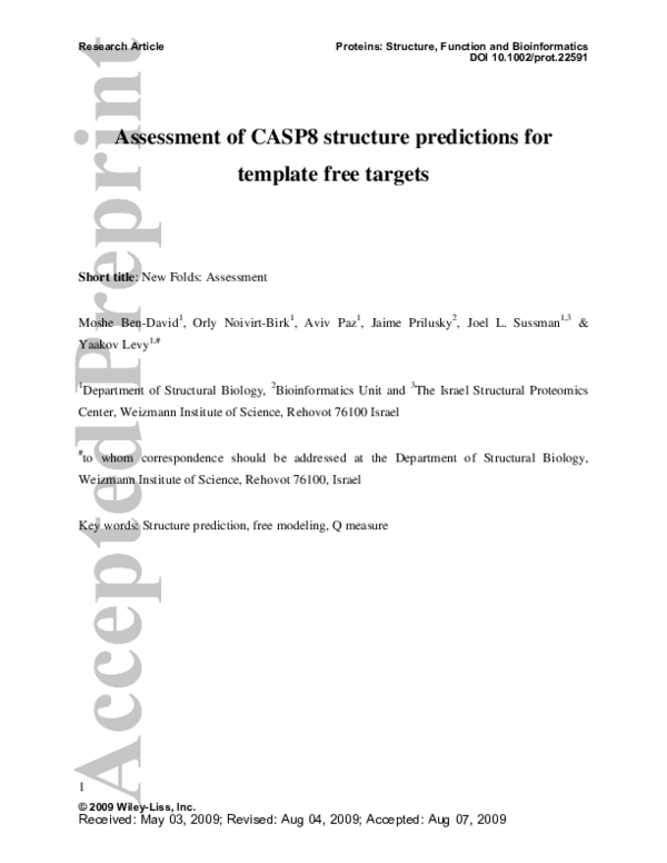 (PDF) Assessment of CASP8 structure predictions for template free targets