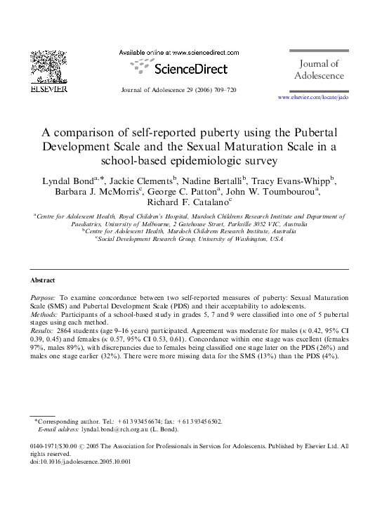 Pdf A Comparison Of Self Reported Puberty Using The Pubertal
