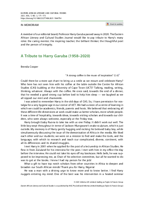 (PDF) A Tribute to Harry Garuba (1958–2020)