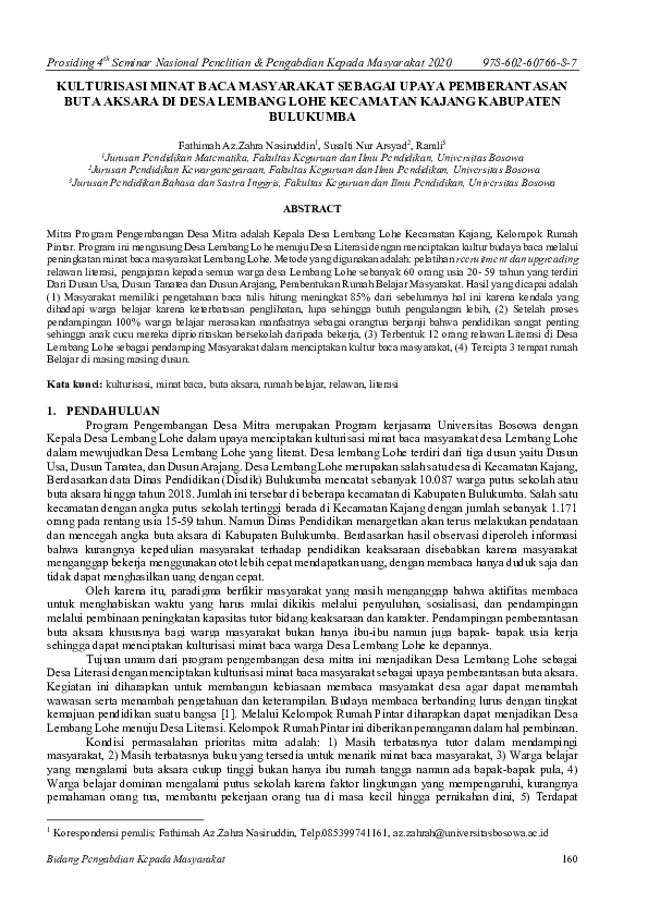 (PDF) Kulturisasi Minat Baca Masyarakat Sebagai Upaya Pemberantasan Buta Aksara DI Desa Lembang ...
