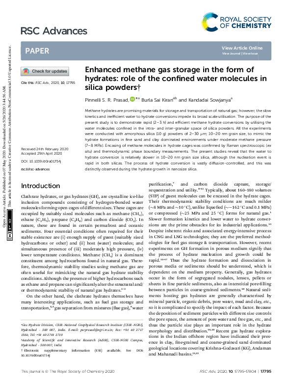 (PDF) Enhanced methane gas storage in the form of hydrates: role of the ...