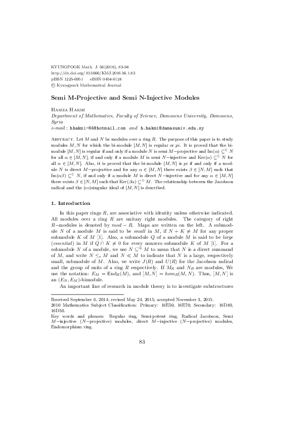 (PDF) Semi M-Projective and Semi N-Injective Modules