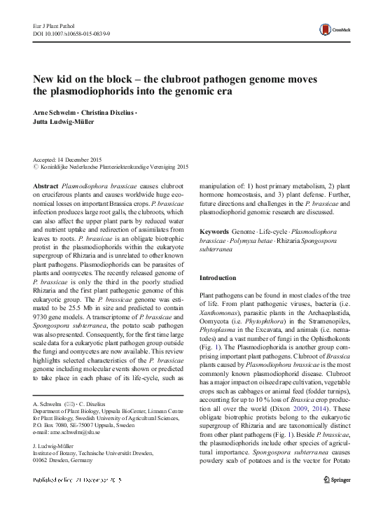 (PDF) New kid on the block – the clubroot pathogen genome moves the ...