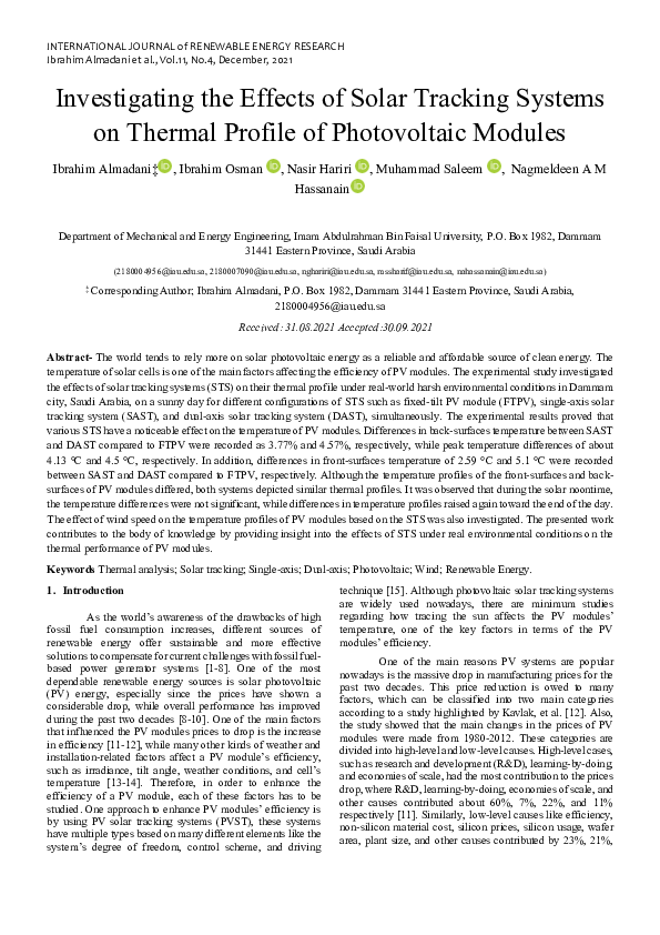 (PDF) Investigating the Effects of Solar Tracking Systems on Thermal ...