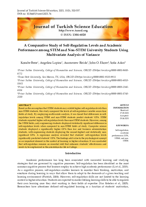 (PDF) Self-Regulation and GPA in STEM vs Non-STEM