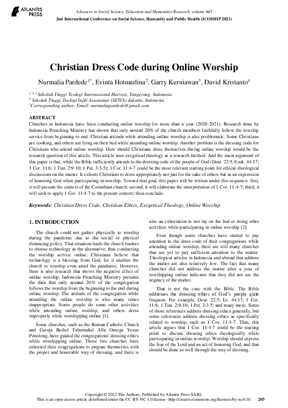 (PDF) Christian Dress Code during Online Worship