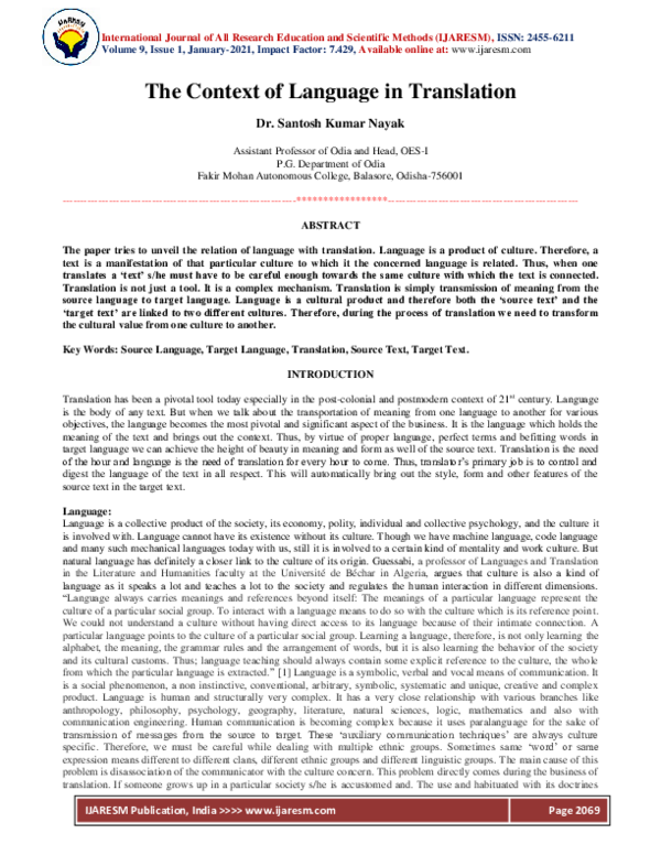 (PDF) The Context of Language in Translation