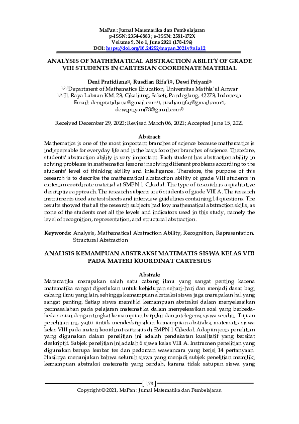 (PDF) Analysis of Mathematical Abstraction Ability of Grade VIII ...
