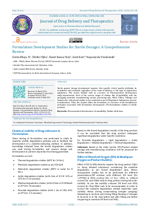 (PDF) Formulation Development Studies for Sterile Dosages: A ...