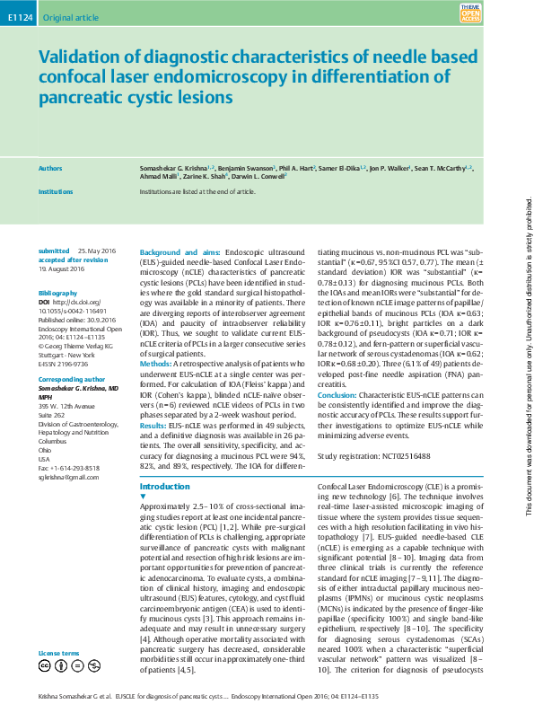 (PDF) Validation of diagnostic characteristics of needle based confocal laser endomicroscopy in ...