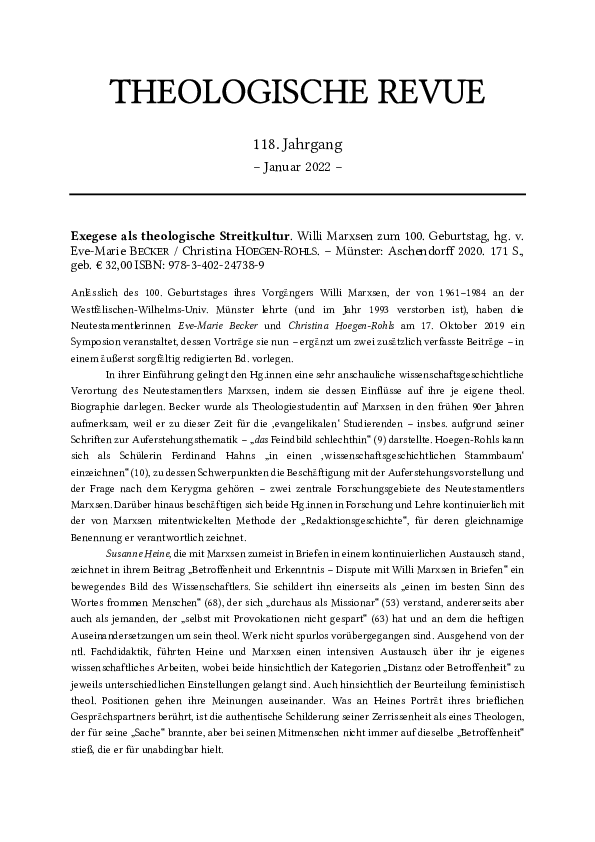 (PDF) Exegese als theologische Streitkultur. Willi Marxsen zum 100 ...