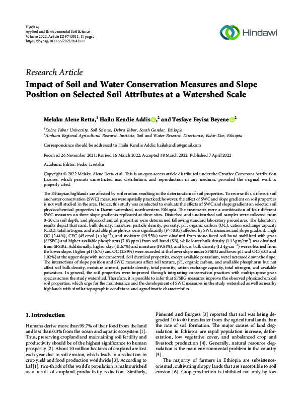 (PDF) Impact of Soil and Water Conservation Measures and Slope Position on Selected Soil ...