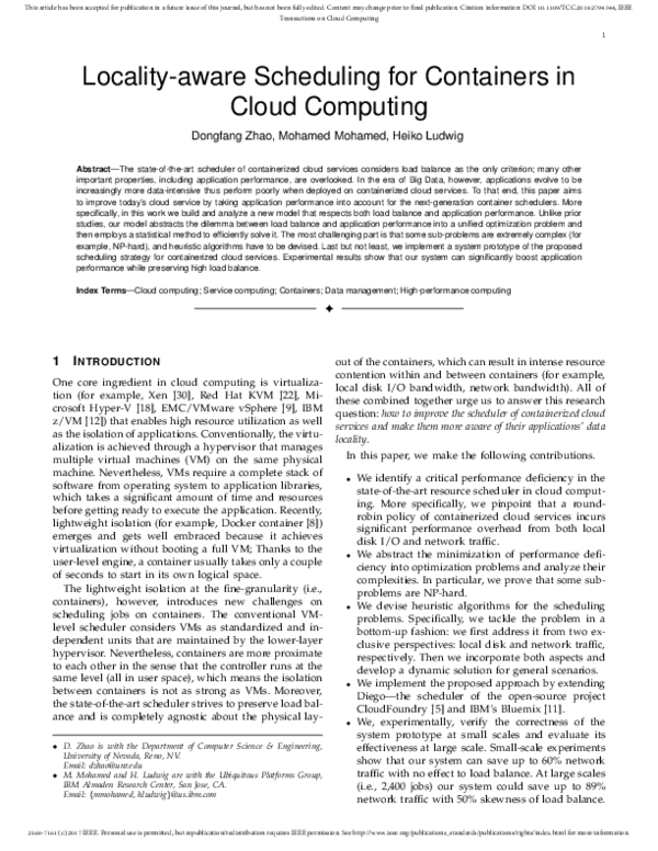 (PDF) Locality-aware Scheduling for Containers in Cloud Computing | Dr Sasi Kiran J - Academia.edu