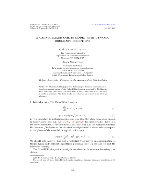 (PDF) A Cahn-Hilliard-Gurtin model with dynamic boundary conditions