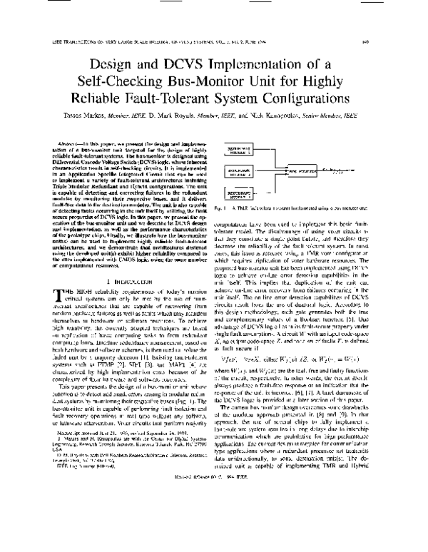 (PDF) Design and DCVS implementation of a self-checking bus-monitor unit for highly reliable ...