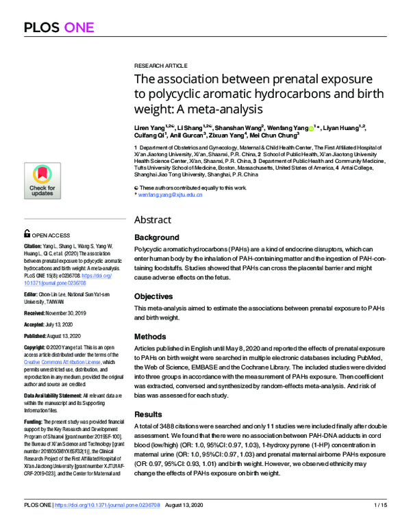 (PDF) The association between prenatal exposure to polycyclic aromatic hydrocarbons and birth ...