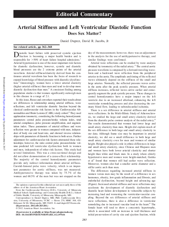 (PDF) Arterial Stiffness and Left Ventricular Diastolic Function: Does Sex Matter?