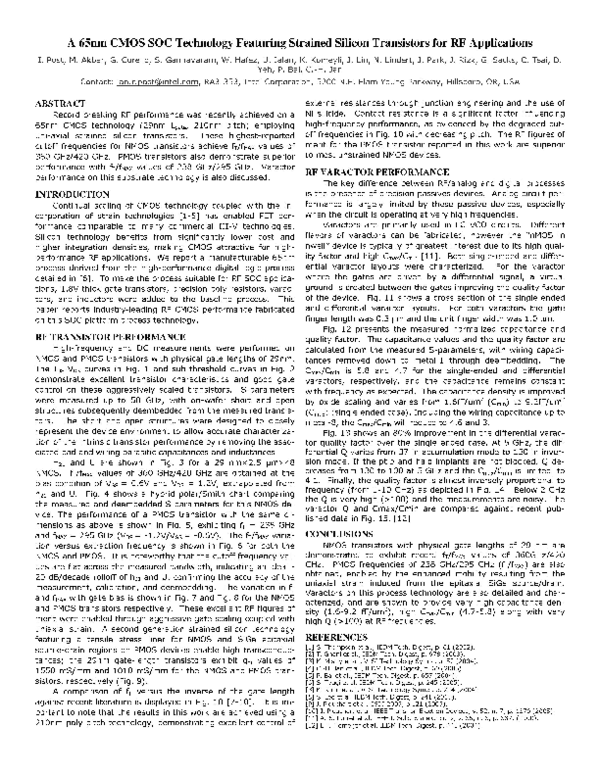 (PDF) A 65nm CMOS SOC Technology Featuring Strained Silicon Transistors ...