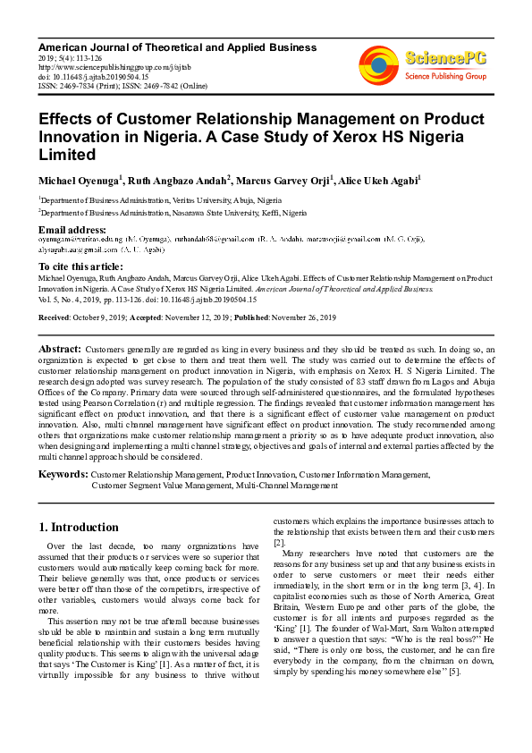 (PDF) Effects of Customer Relationship Management on Product Innovation ...