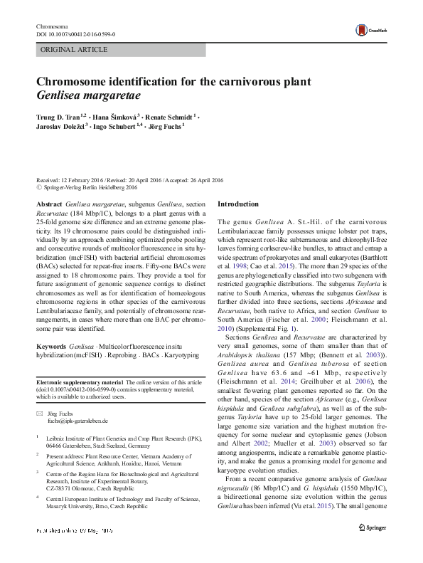 (PDF) Chromosome identification for the carnivorous plant Genlisea ...